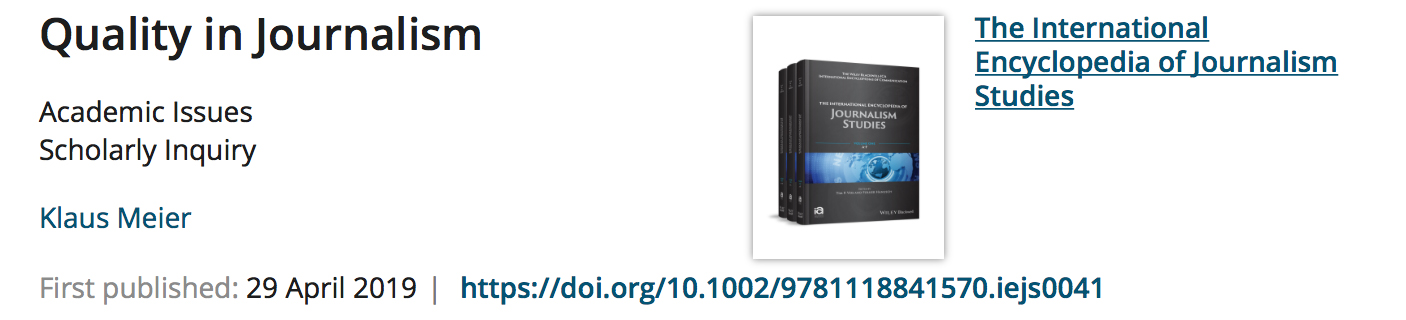 Aufsatz erschienen: Qualität im Journalismus / Quality in Journalism ...